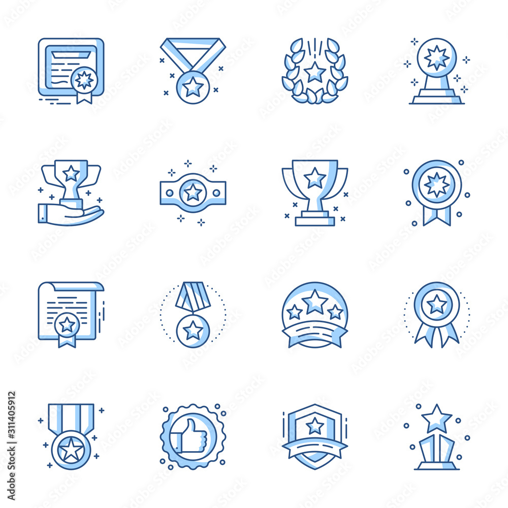 Achievement and goals linear vector illustrations set. Winner award ...