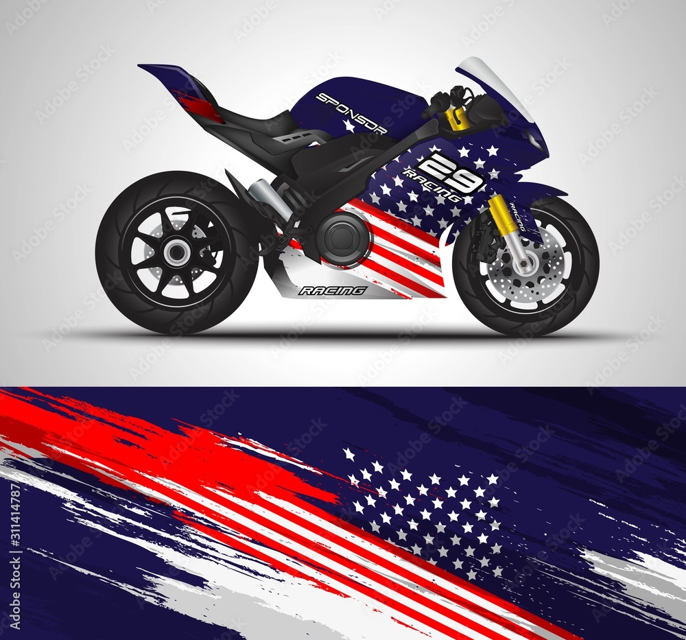 Racing motorcycle wrap decal and vinyl sticker design. Concept graphic ...