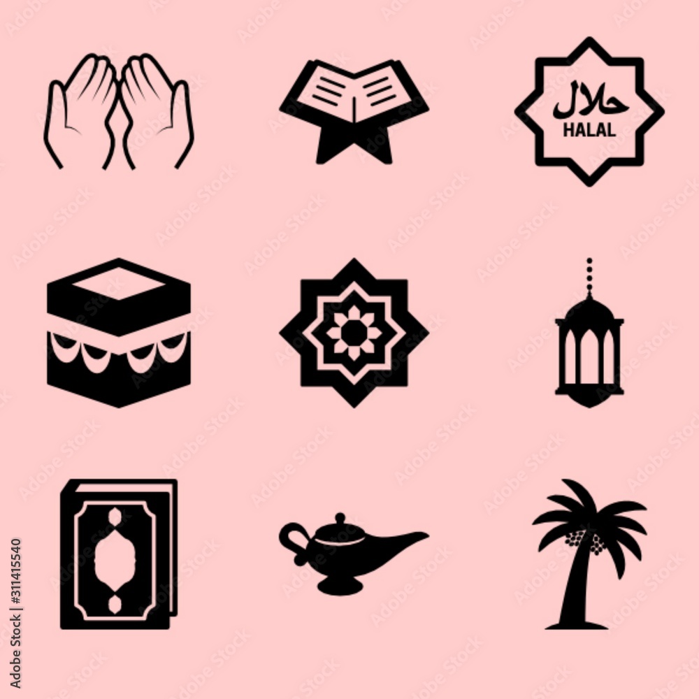 Islamic culture symbols flat illustrations set. Arabic countries ...