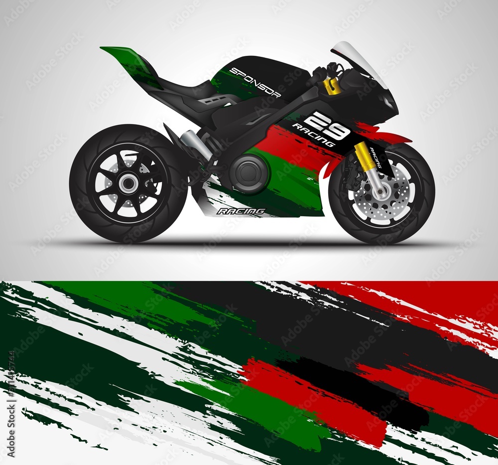 Racing motorcycle wrap decal and vinyl sticker design. Concept graphic ...