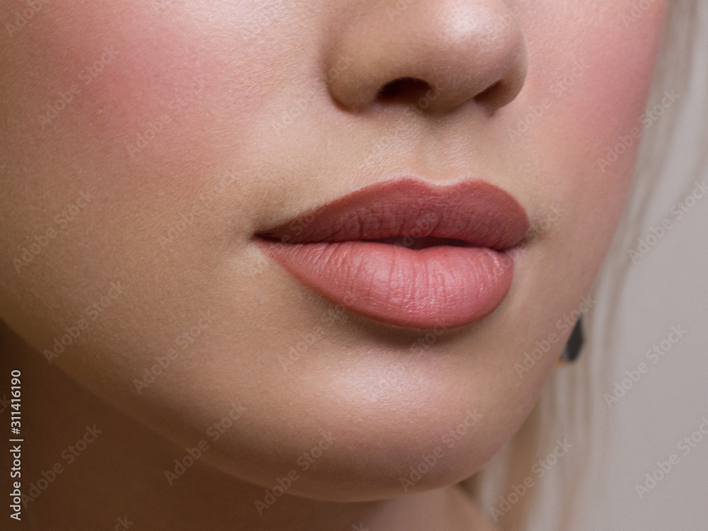 Sexual Full Lips Natural Gloss Of Lips And Womans Skin The Mouth Is