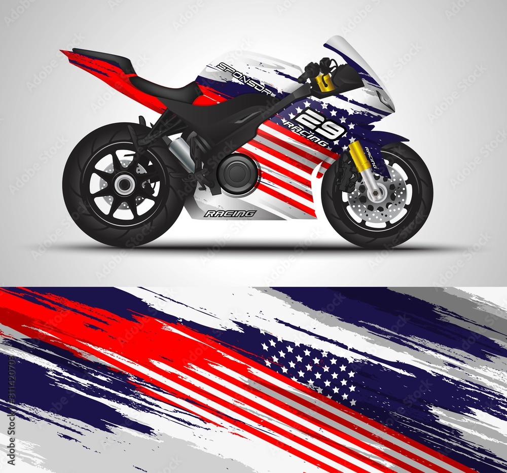 Racing motorcycle wrap decal and vinyl sticker design. Concept graphic ...