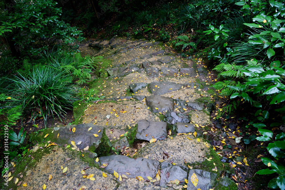 Stone steps of Uwajima Castle trail, Uwajima city, Ehime prefecture ...