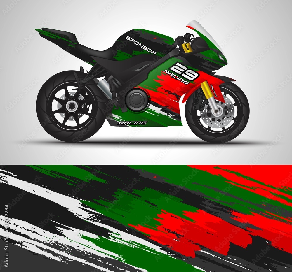 Racing motorcycle wrap decal and vinyl sticker design. Concept graphic ...