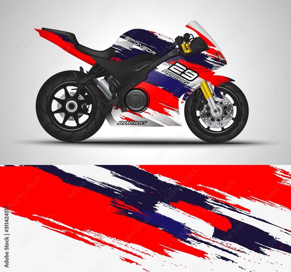 Racing motorcycle wrap decal and vinyl sticker design. Concept graphic ...