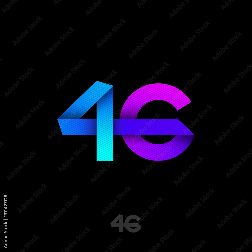 4G gradient logo. Monogram consist of gradient ribbons. Number 4 and G ...