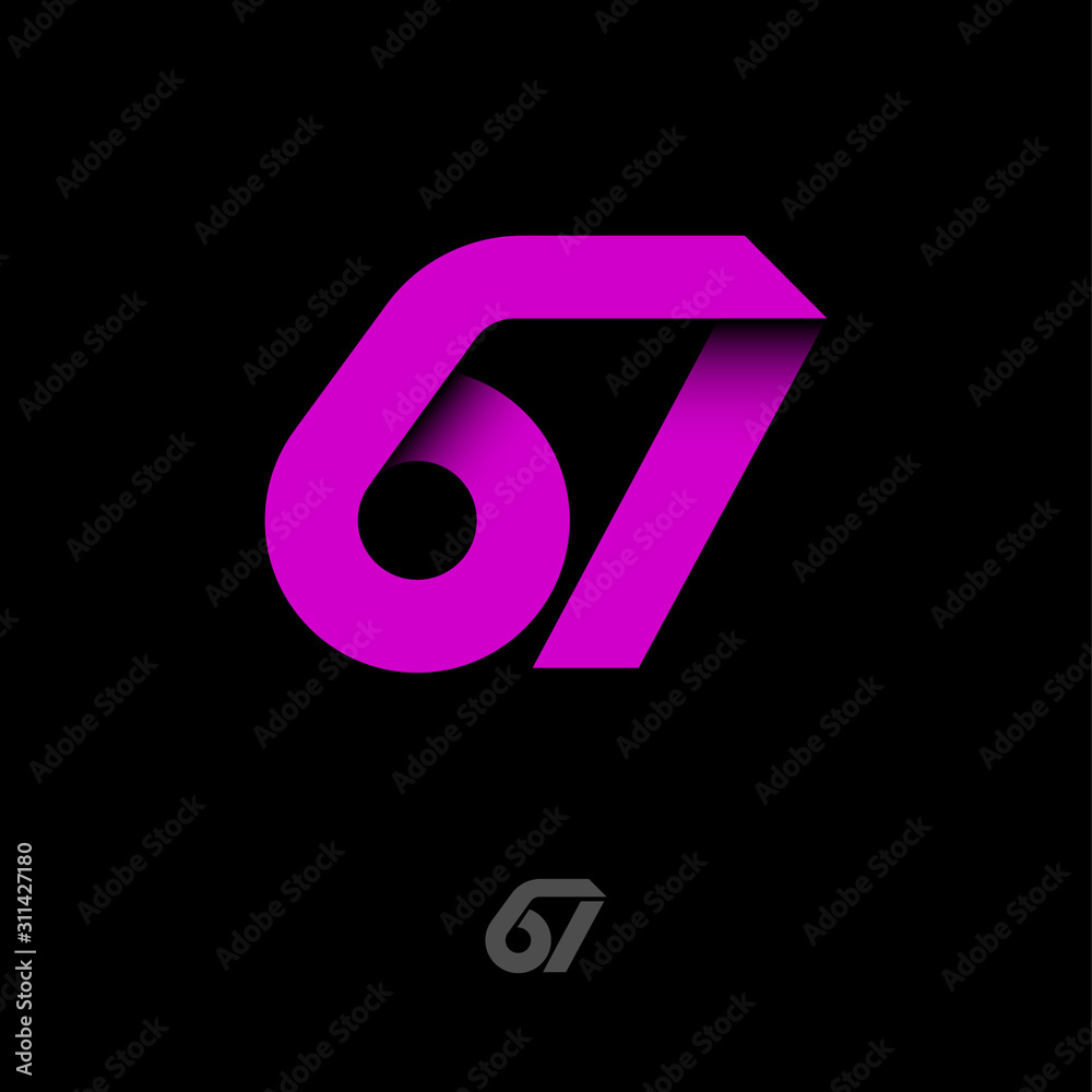 67 origami monogram. Pink ribbons like number 67 initial. Network icon ...