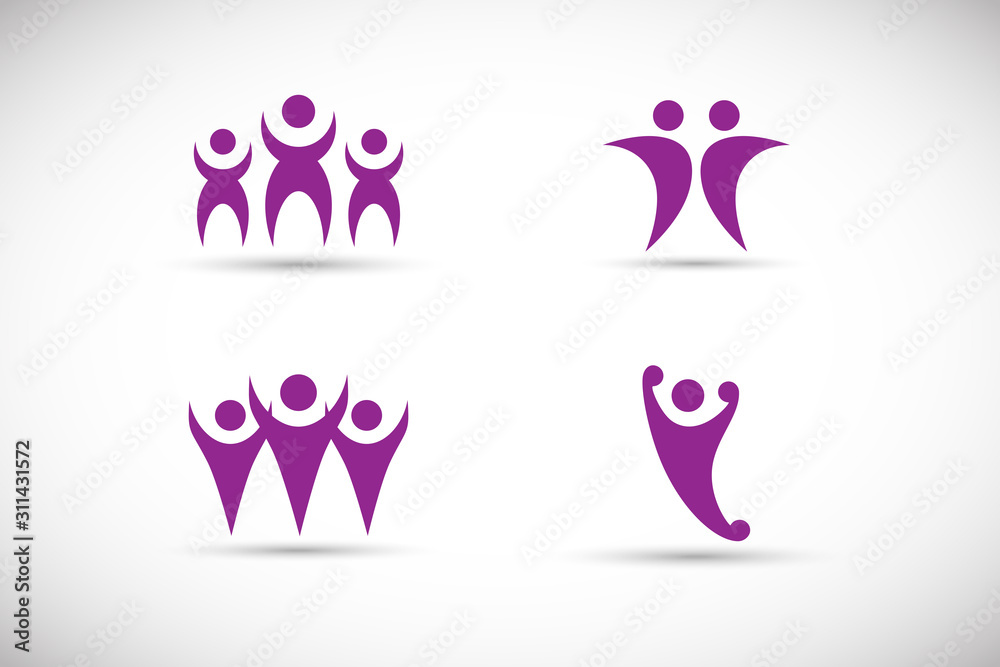 Abstract People Logo Set. Human Figure Isolated On Gray Background ...