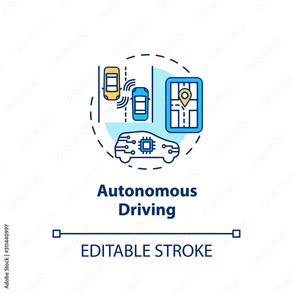 Autonomus driving concept icon. Unmanned vehicles idea thin line ...