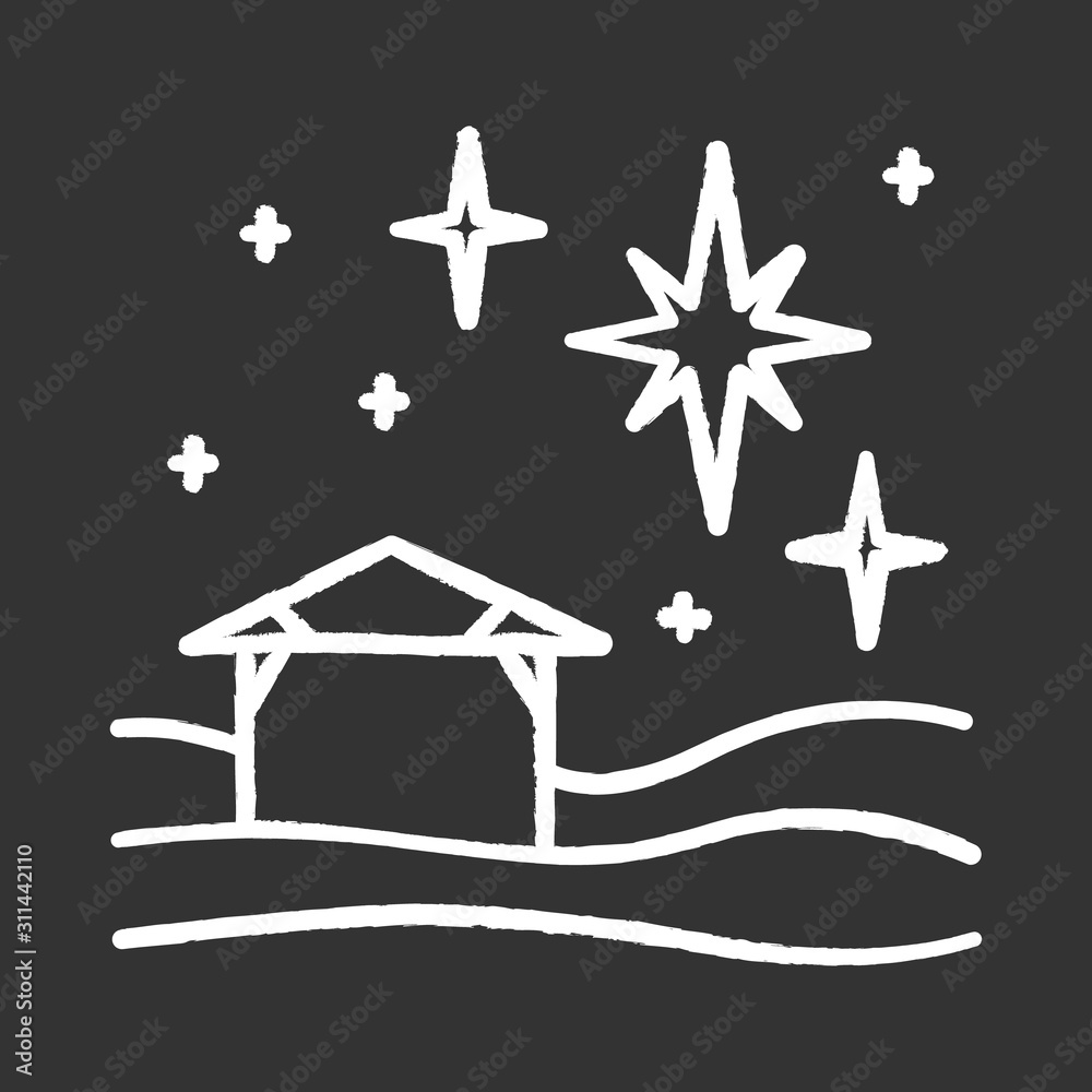 Christmas star chalk icon. Christian holy night. Christmas eve. Starry ...