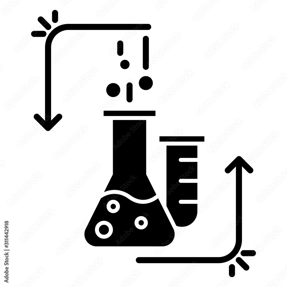 Chemical reaction in lab flask glyph icon. Organic chemistry ...
