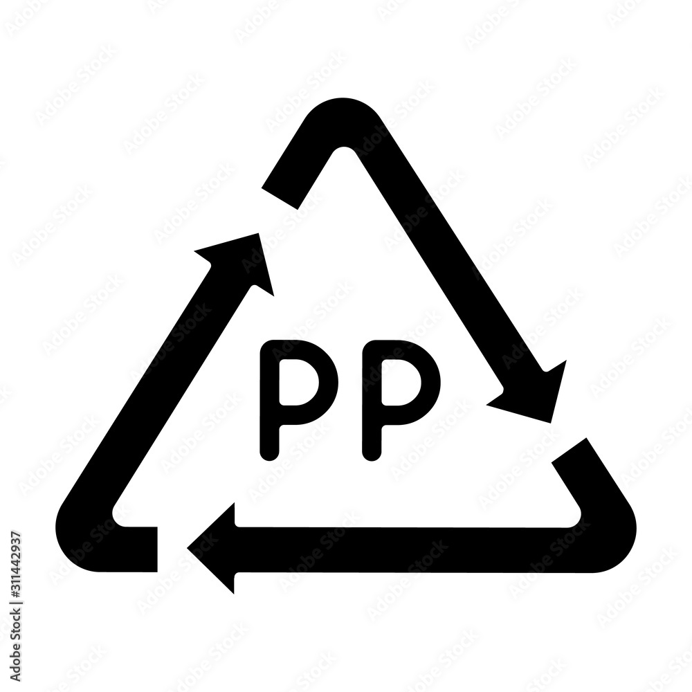 PP symbol glyph icon. Thermoplastic polymer marking. Resin ...