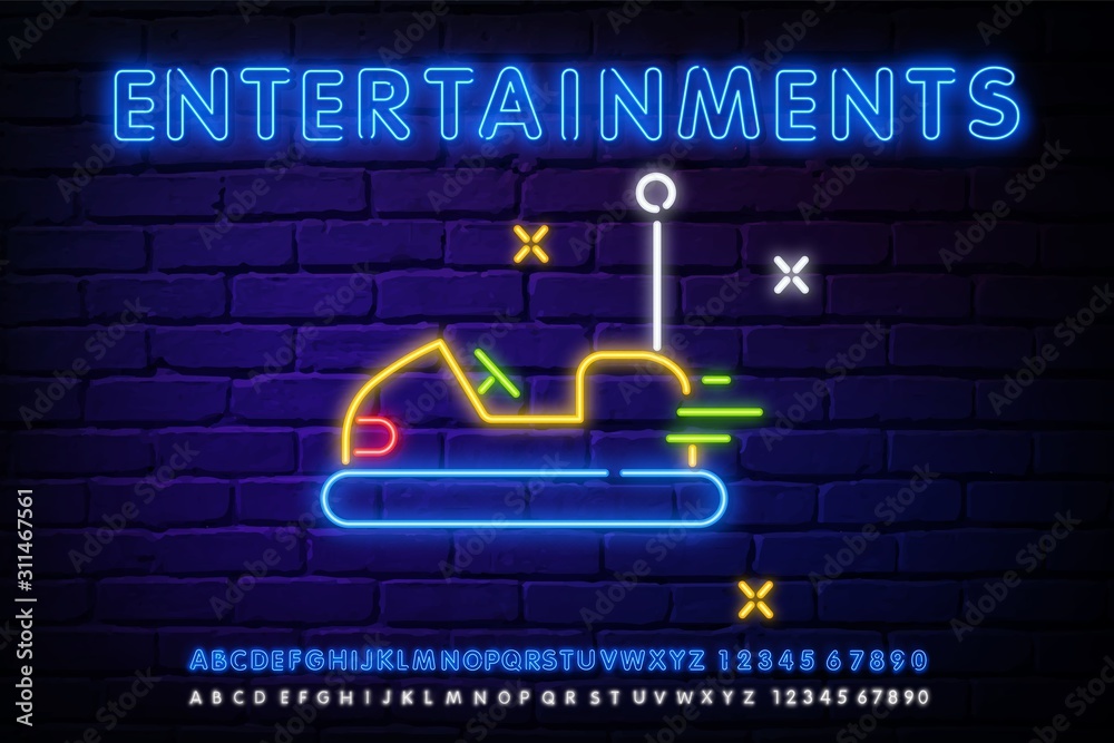 Bumper cars line icon. Amusement park sign. Colorful outline concept ...