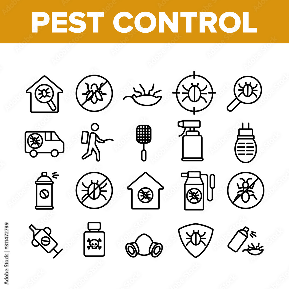 Pest Control Service Collection Icons Set Vector Thin Line. Insects ...