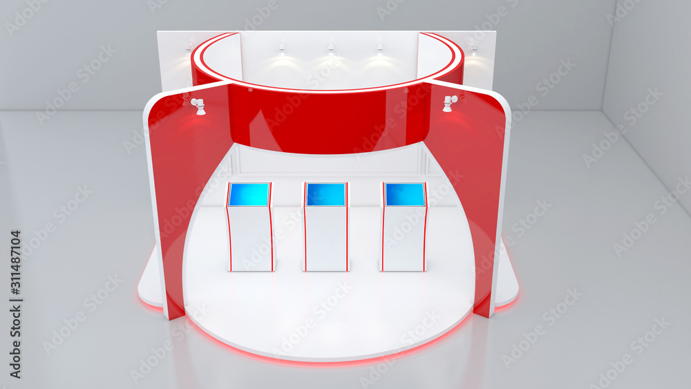 Stand kiosk mock-up template. 3D rendering exhibition stand render ...