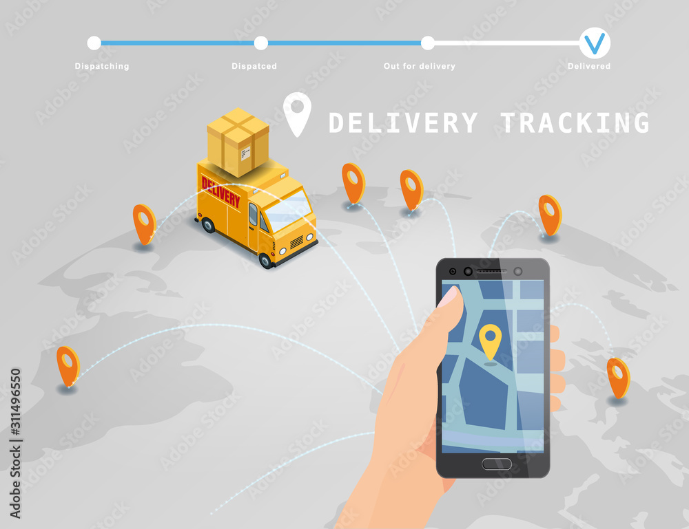 Delivery Global tracking system service online isometric design with ...