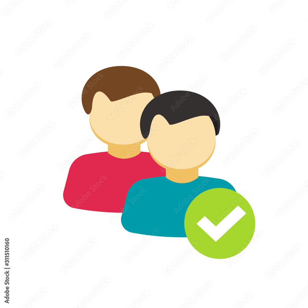 Two persons people with checkmark sign as community group or verified ...