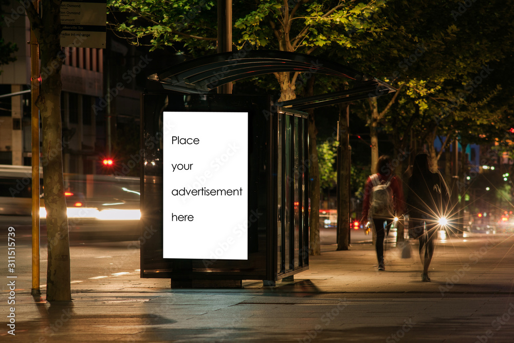Bus Shelter Advertising At Night