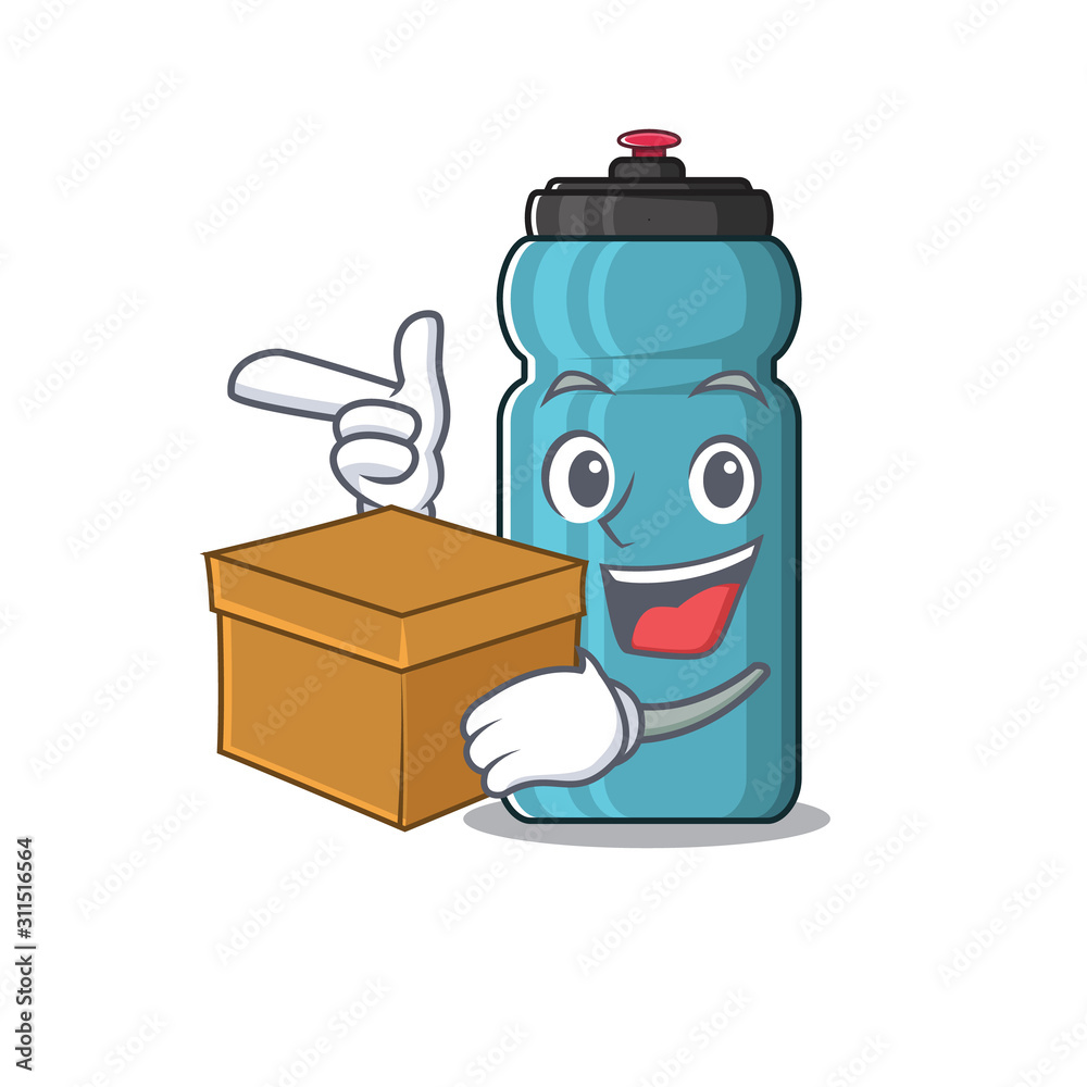 Water bottle Scroll cartoon character bringing a box Stock Vector ...