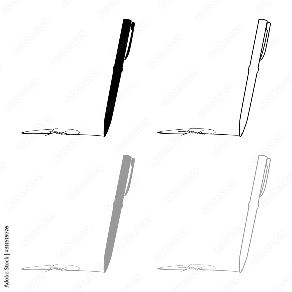 Signature using pen Ink writing concept icon outline set black grey ...