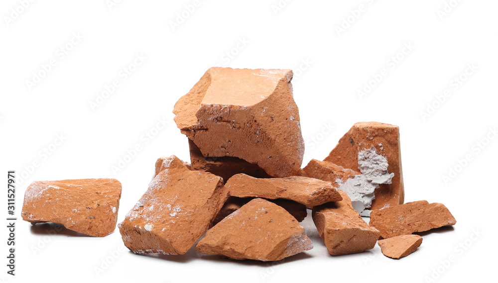 Shattered, broken bricks isolated on white background Stock Photo ...