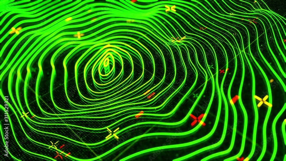 Concentric green rings moving on the black screen background. Animation ...