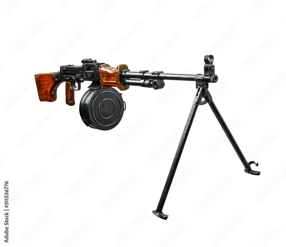 Soviet machine gun on a bipod isolate on a white background. Weapons of ...