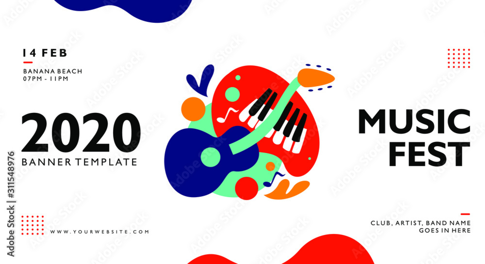 music fest 2020 banner background template with colorful trend colors ...