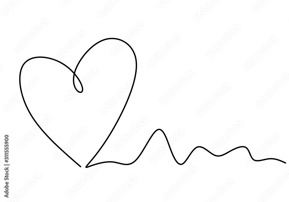 Heart One Line Drawing Symbol Of Love Vector Continuous Hand Drawn