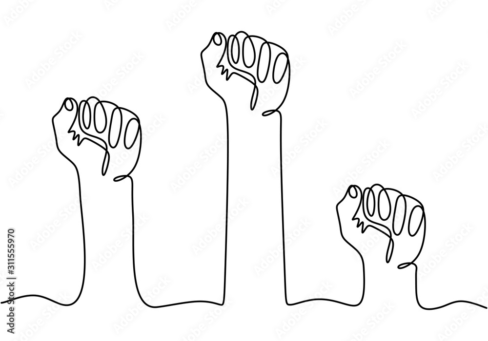 Continuous one line drawing of fist hand symbol of freedom and ...