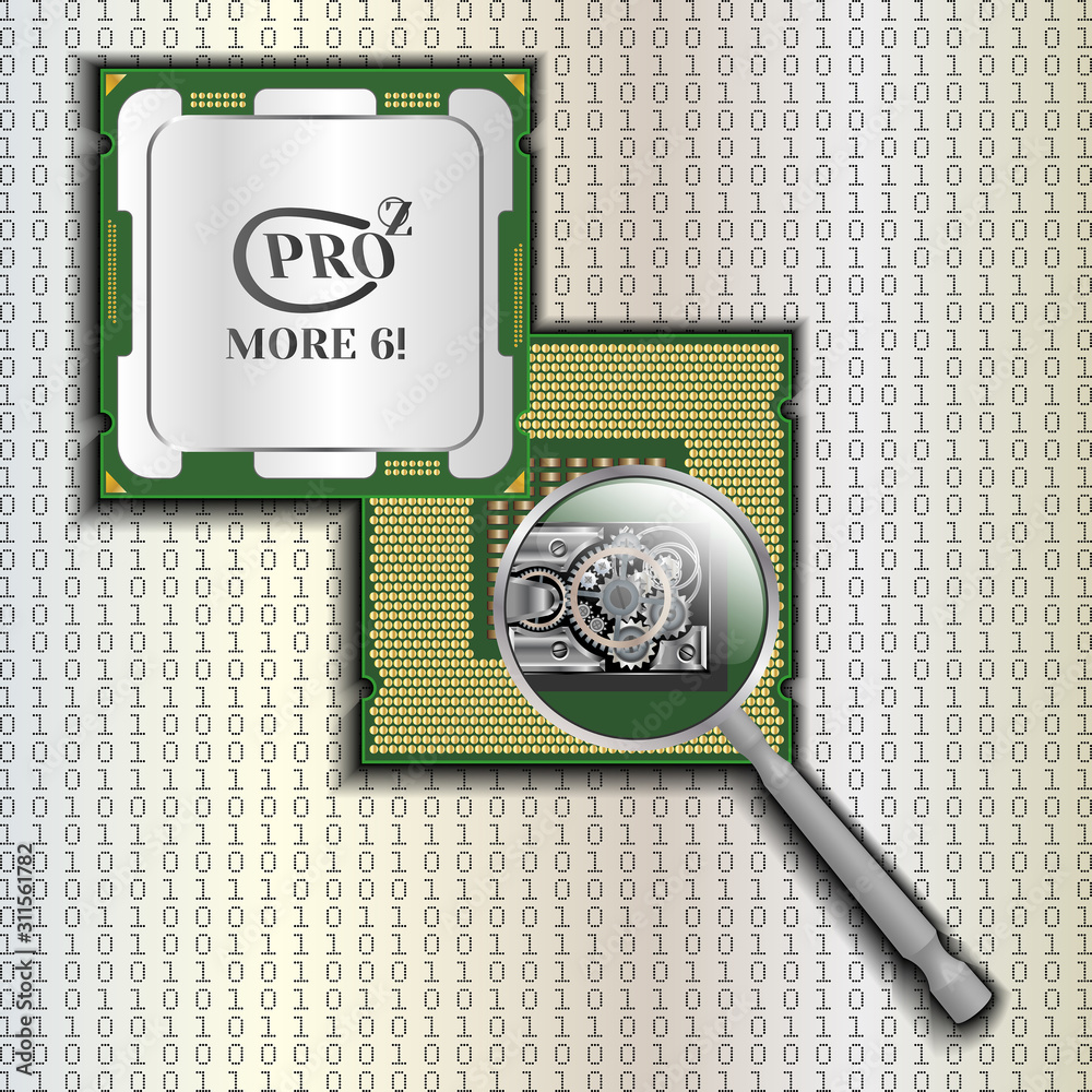 The processor on the background of perforated numbers and a gear ...