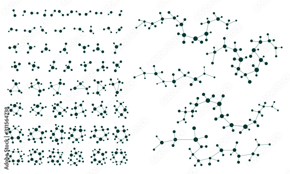 Atoms and molecules icon set. chemical structures collection. Stock ...