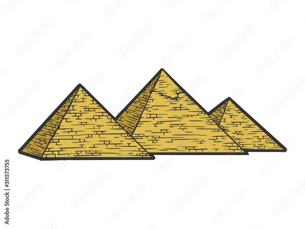 Egyptian pyramids sketch engraving vector illustration. T-shirt apparel ...