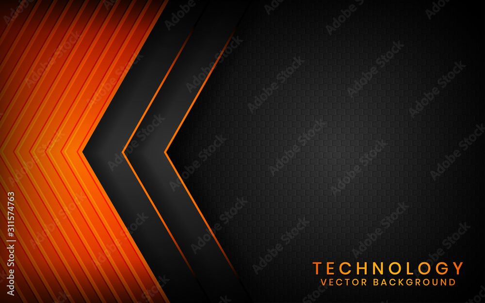 Abstract 3D black technology background overlap layers on dark space ...