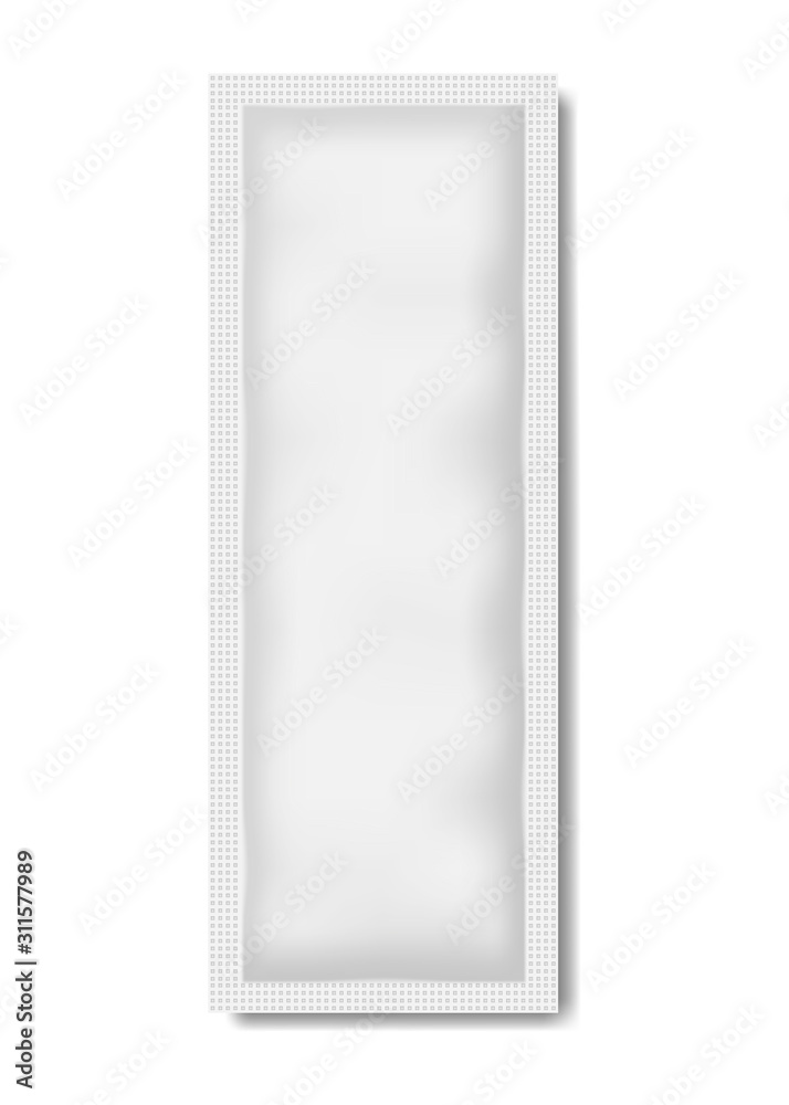 Blank white long rectangular sachet packet, vector mockup. Product ...