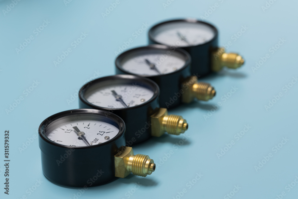 Manometry for measuring pressure. Closeup of manometer, measuring gas ...