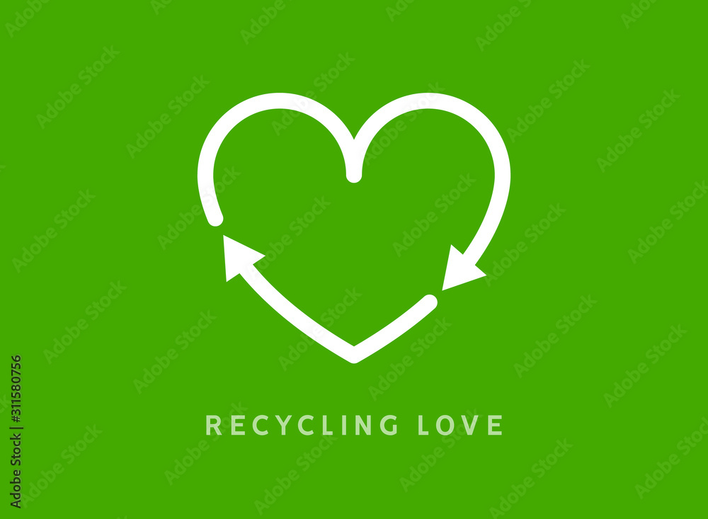 Recycle heart arrow sign. Recycle love icon vector. Heart shape cycle ...