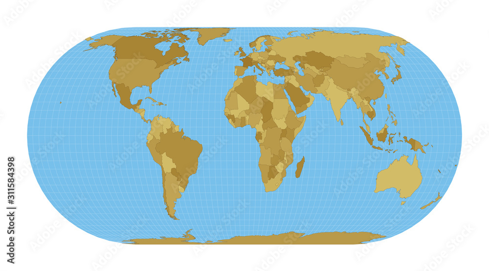 World Map. Eckert IV projection. Map of the world with meridians on ...