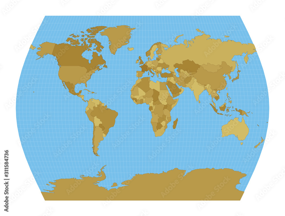 World Map. John Muir's Times projection. Map of the world with ...