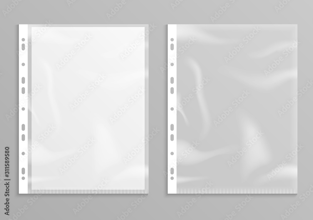 Sheet plastic protector, clear folder file. Punched pocket sheet mockup ...