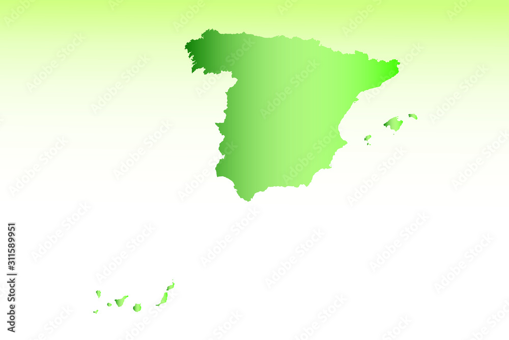 Spain map using green color with dark and light effect vector on light ...