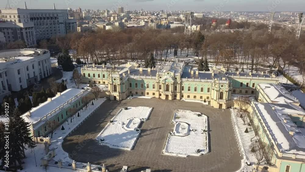 Aerial to Mariyinsky Palace in winter . Official ceremonial residence ...