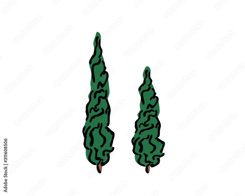 Italian Cypress trees drawing, vector illustration Stock Vector | Adobe ...
