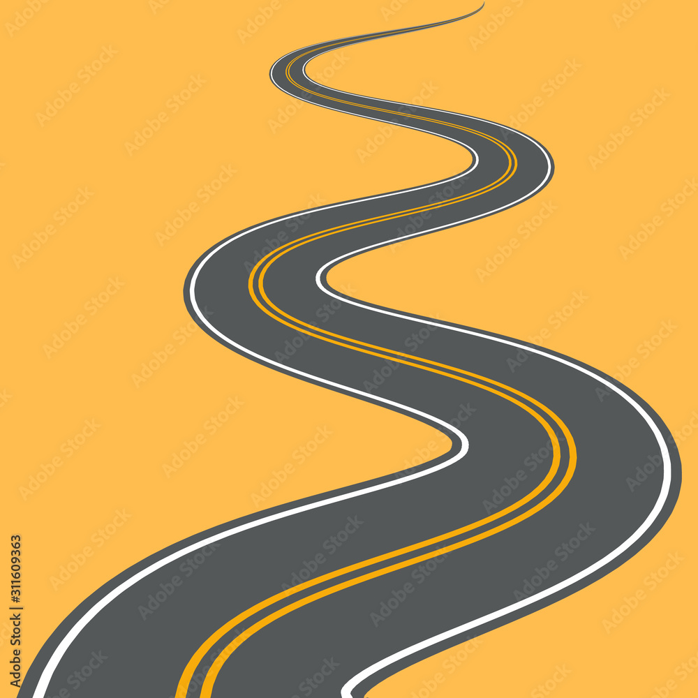 Winding road vector highway path long street asphalt isolated ...