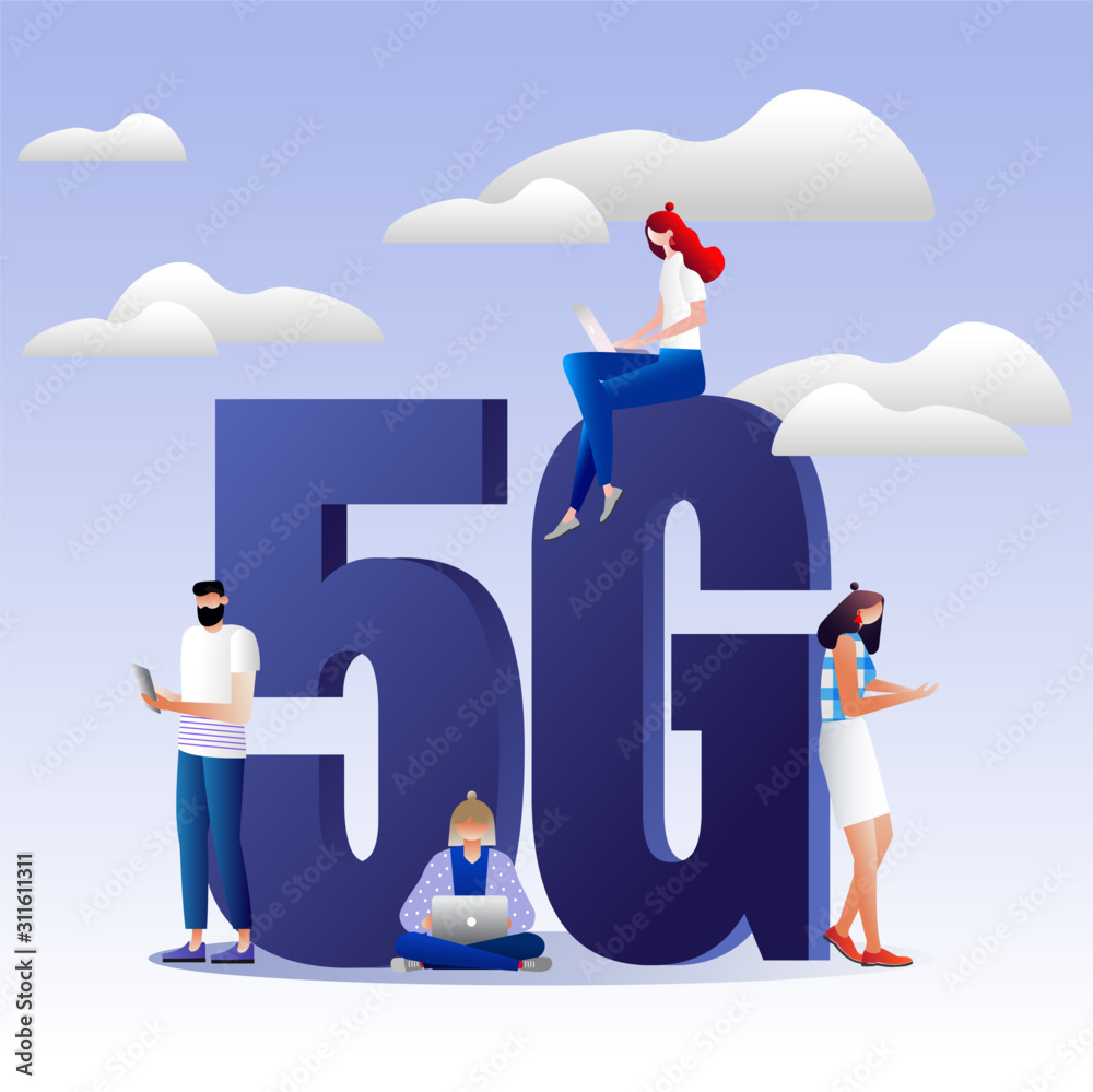 5G network wireless technology vector illustration. Isometric big ...