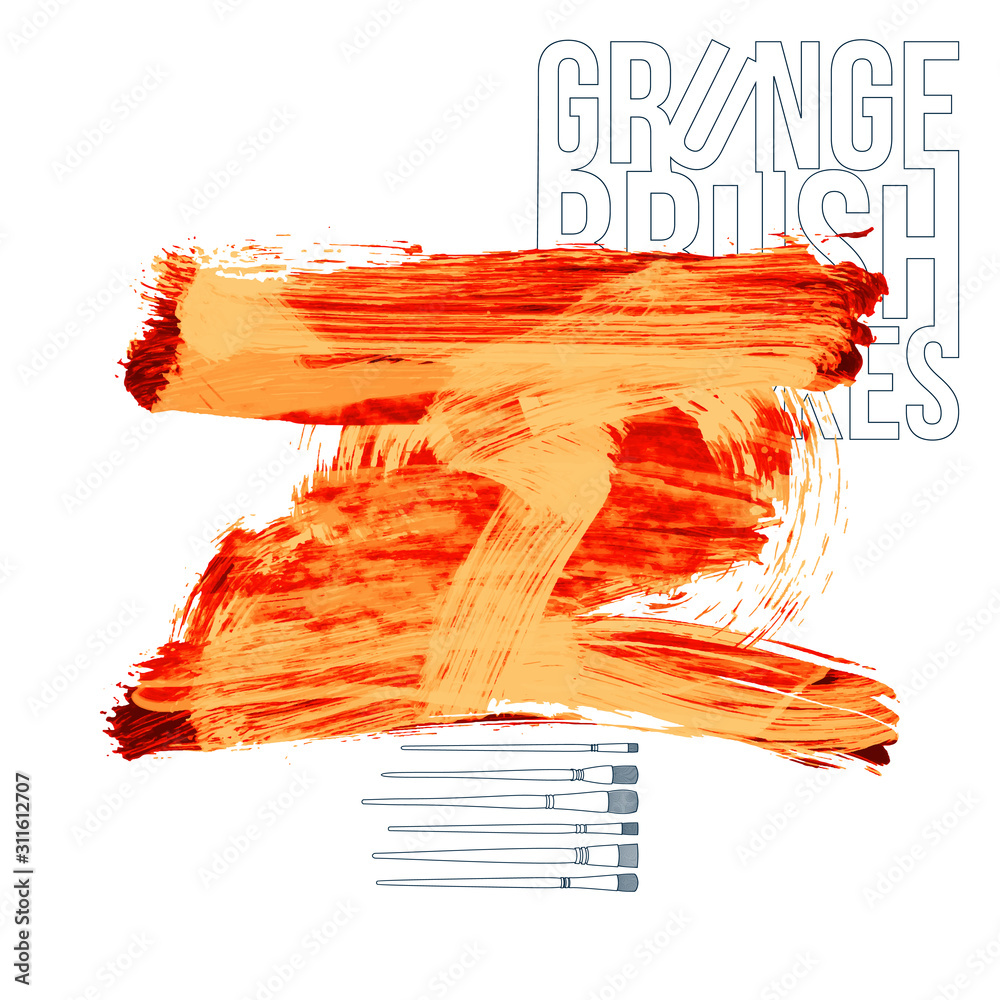 Orange brush stroke and texture. Grunge vector abstract hand - painted ...