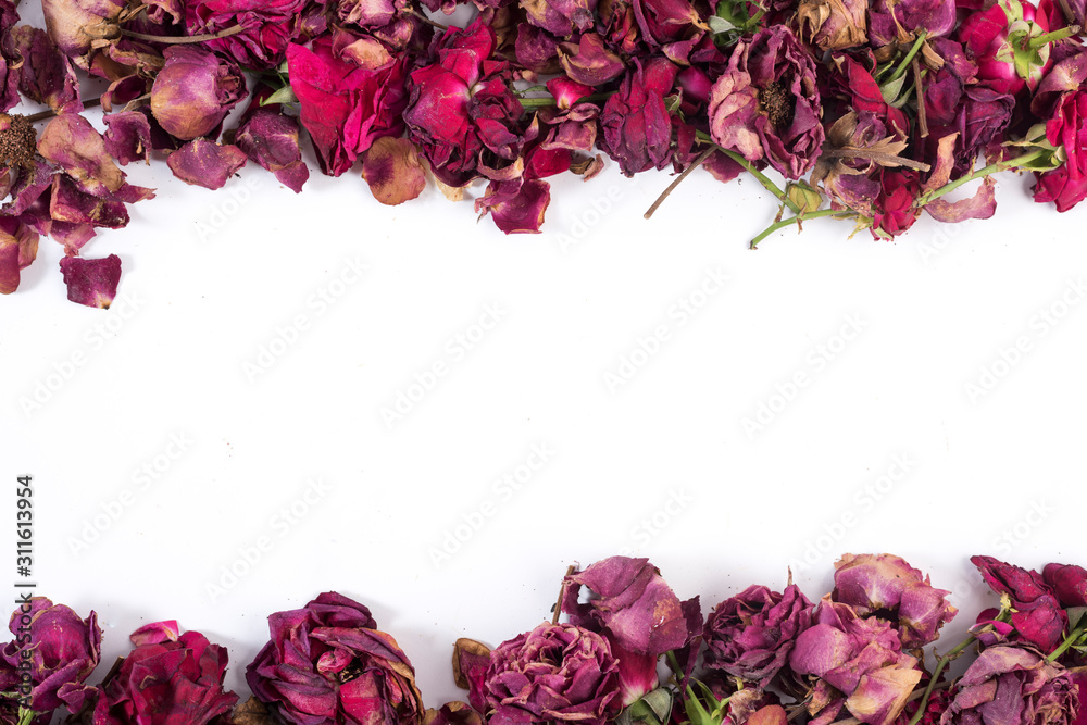 roses above and below the frame leaving white hollow in the middle ...