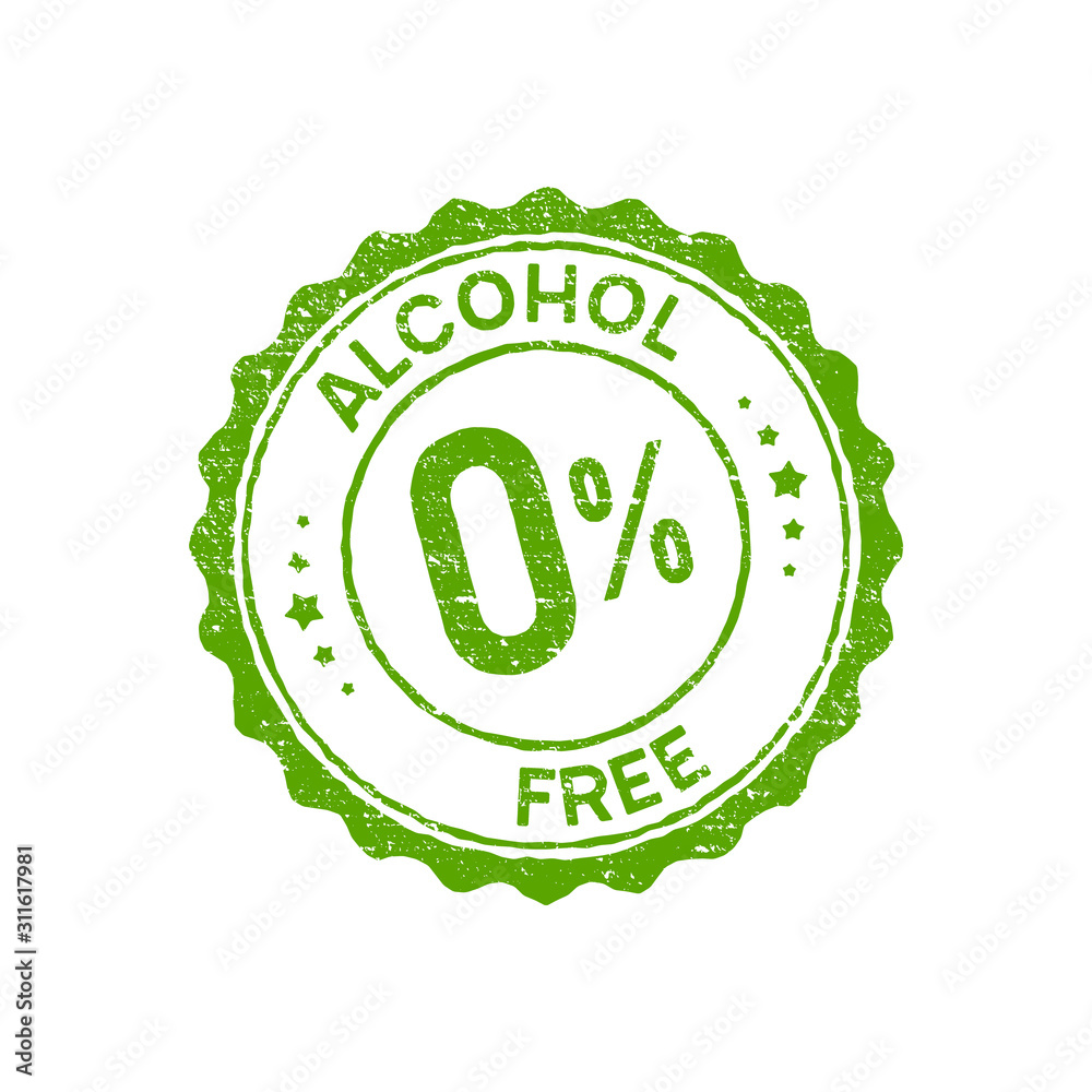 Non alcoholic round vintage icon stamp. Zero alcohol sign seal. Alcohol ...