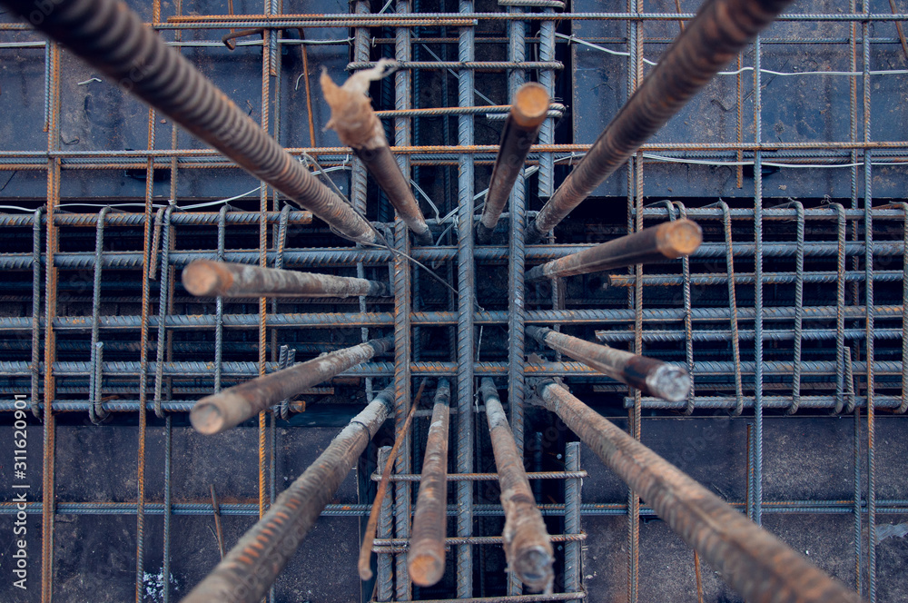Rebars on the construction site. Building. The use of metal in modern ...
