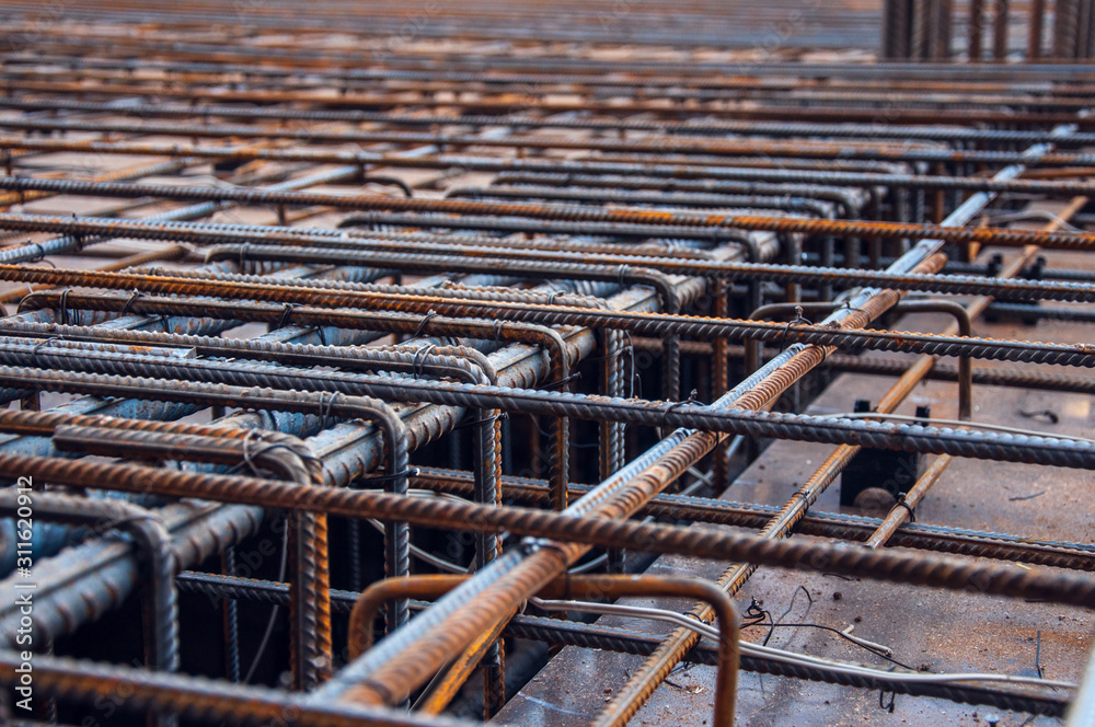 Rebars on the construction site. Building. The use of metal in modern ...
